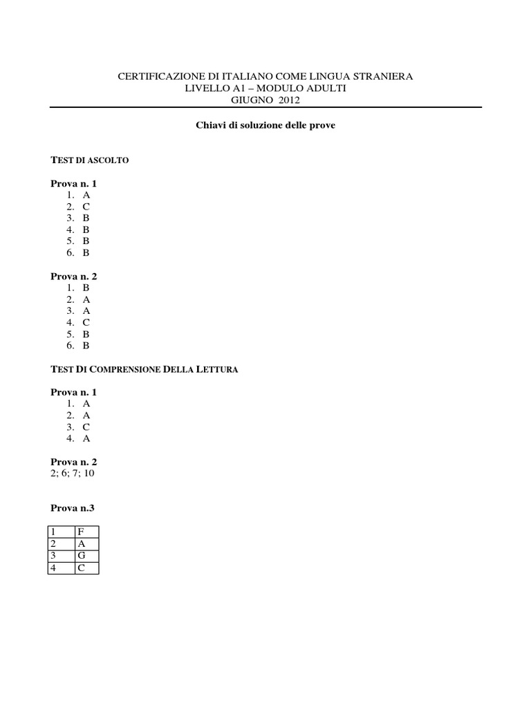 CILS A1 Standard Modello Soluzioni PDF | PDF