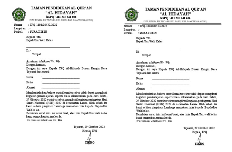 Surat Izin TPQ | PDF