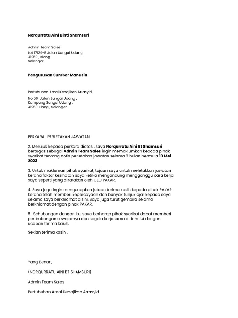 Surat Resign PDF | PDF