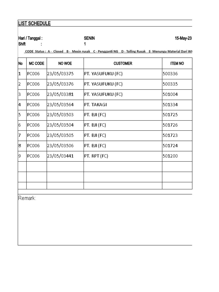 Contoh Planing Produksi | PDF