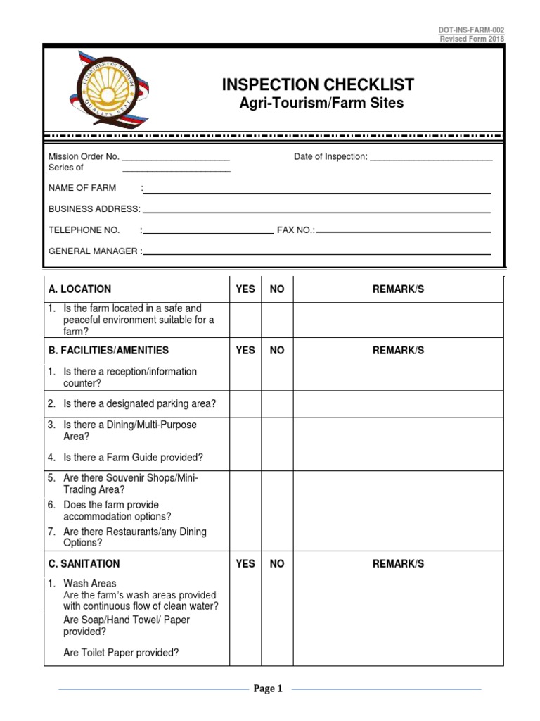 Inspection Checklist 2018 Agri Tourism Farm Site | PDF