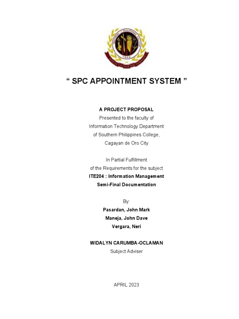 SPC Appointment System Proposal | PDF | Business | Finance & Money Management