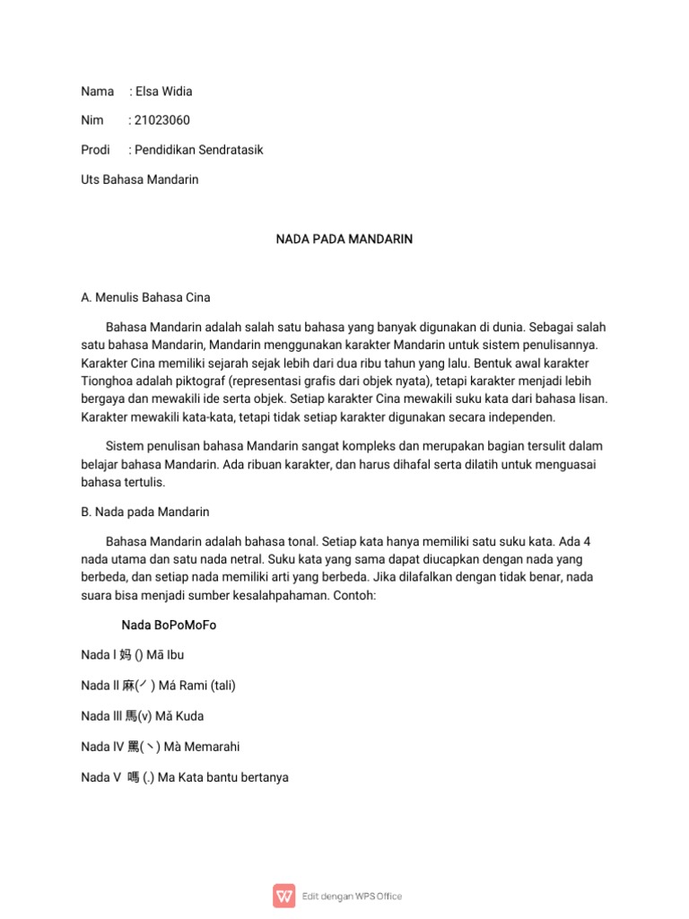 Nada dalam Bahasa Mandarin | PDF