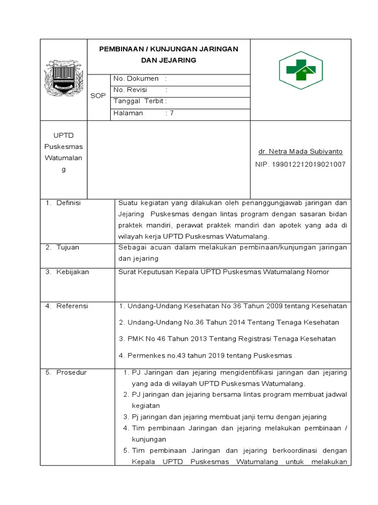 Sop Pembinaan Kunjungan Jejaring | PDF