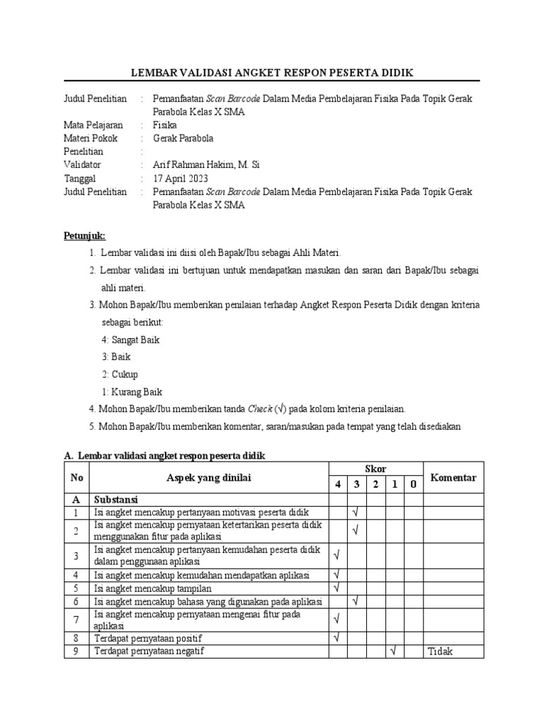 Lembar Validasi | PDF