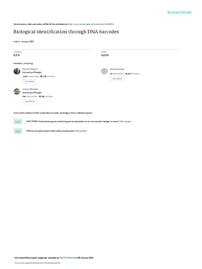 Biological Identification Through DNA Barcodes: January 2003 | PDF ...