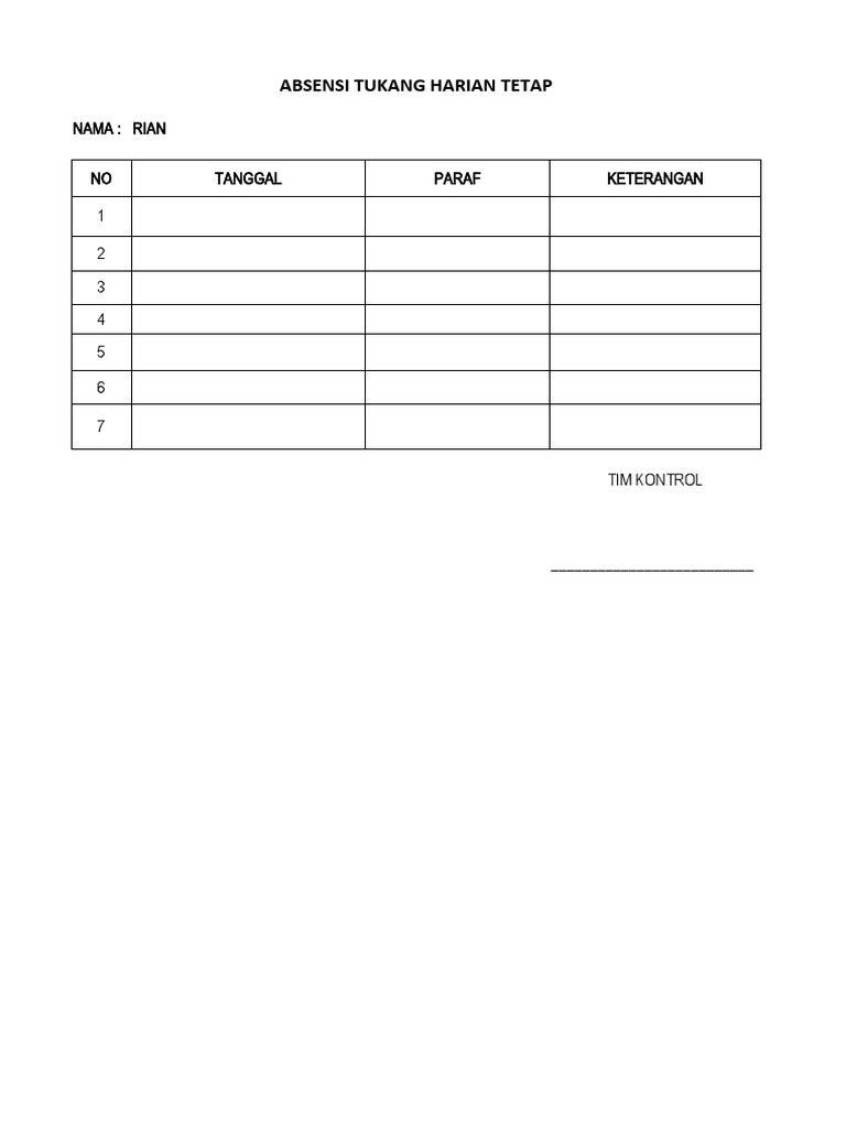 Absensi Tukang Harian | PDF