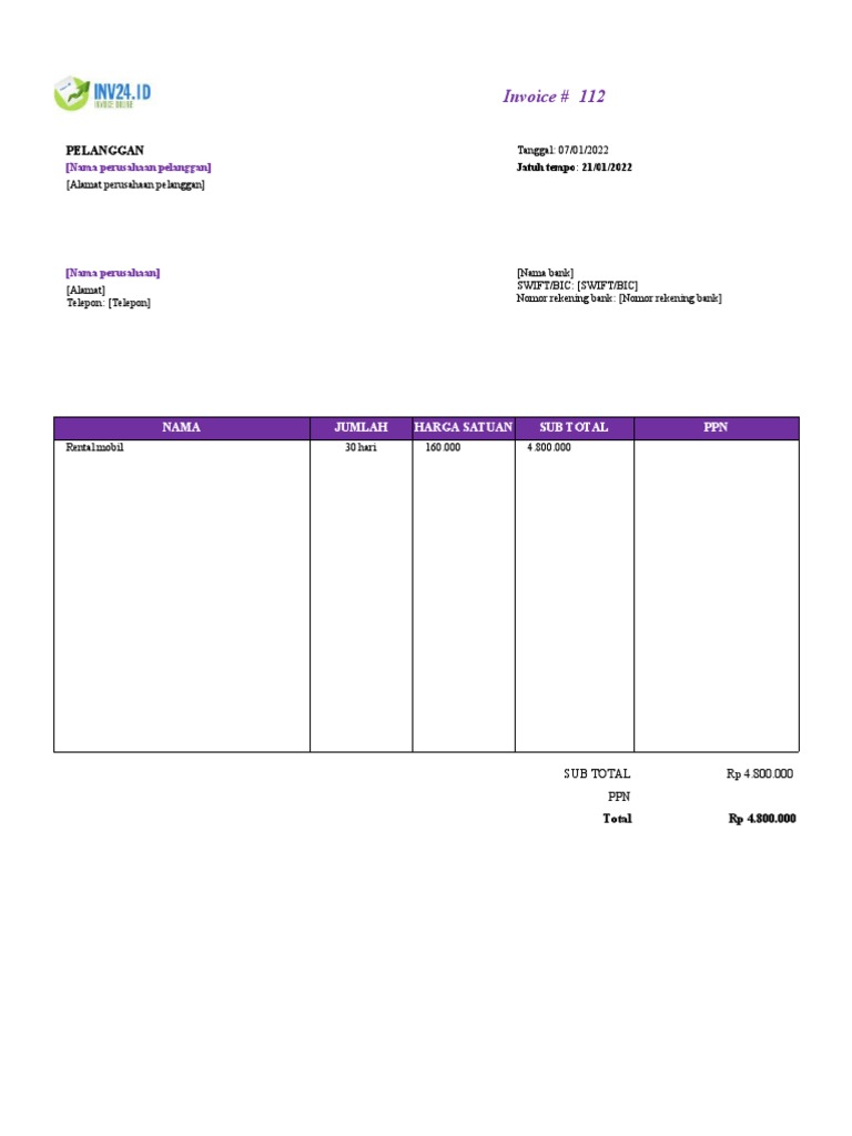 Contoh Invoice Rental Mobil | PDF