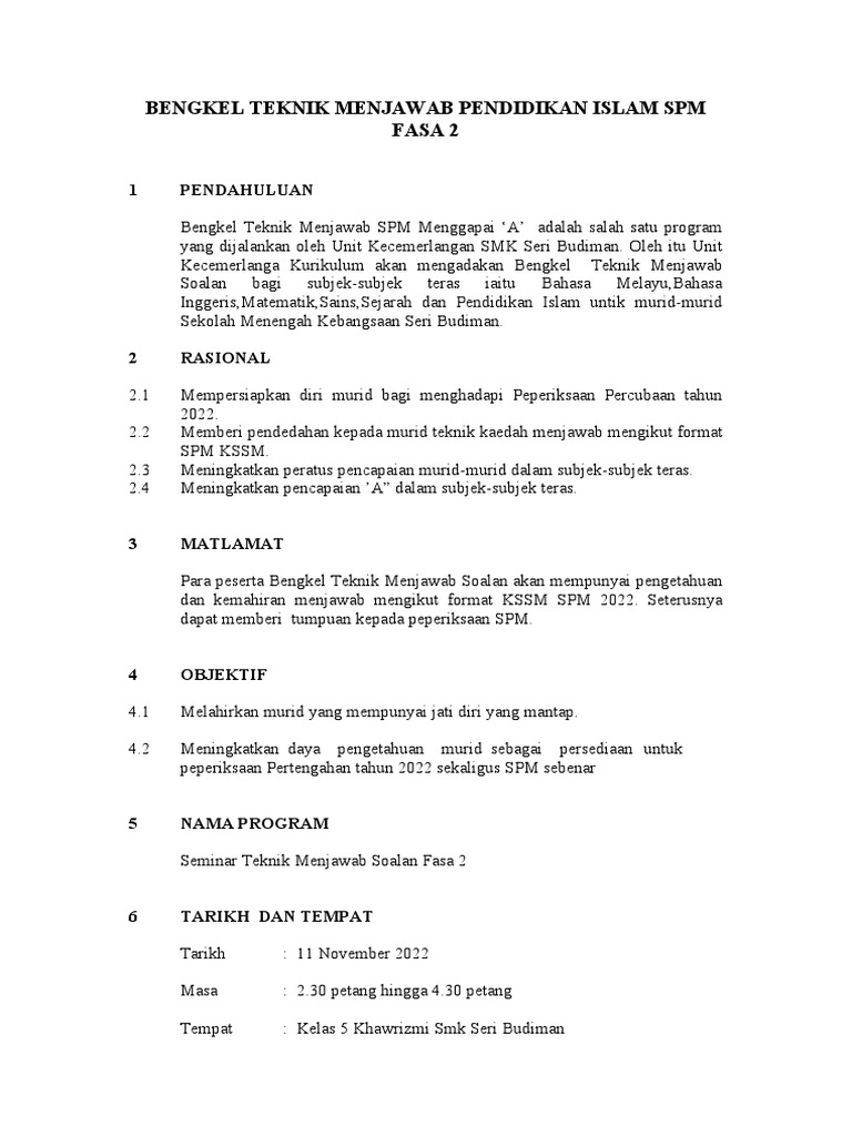 Kertas Kerja Bengkel Teknik Menjawab PPT 2022 Budiman | PDF