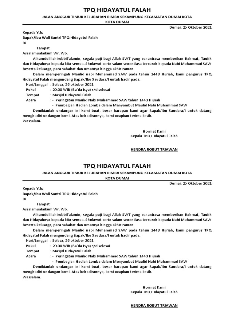 Undangan Maulid TPQ | PDF