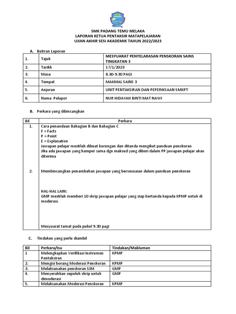 Format Laporan KPMP Uasa | PDF