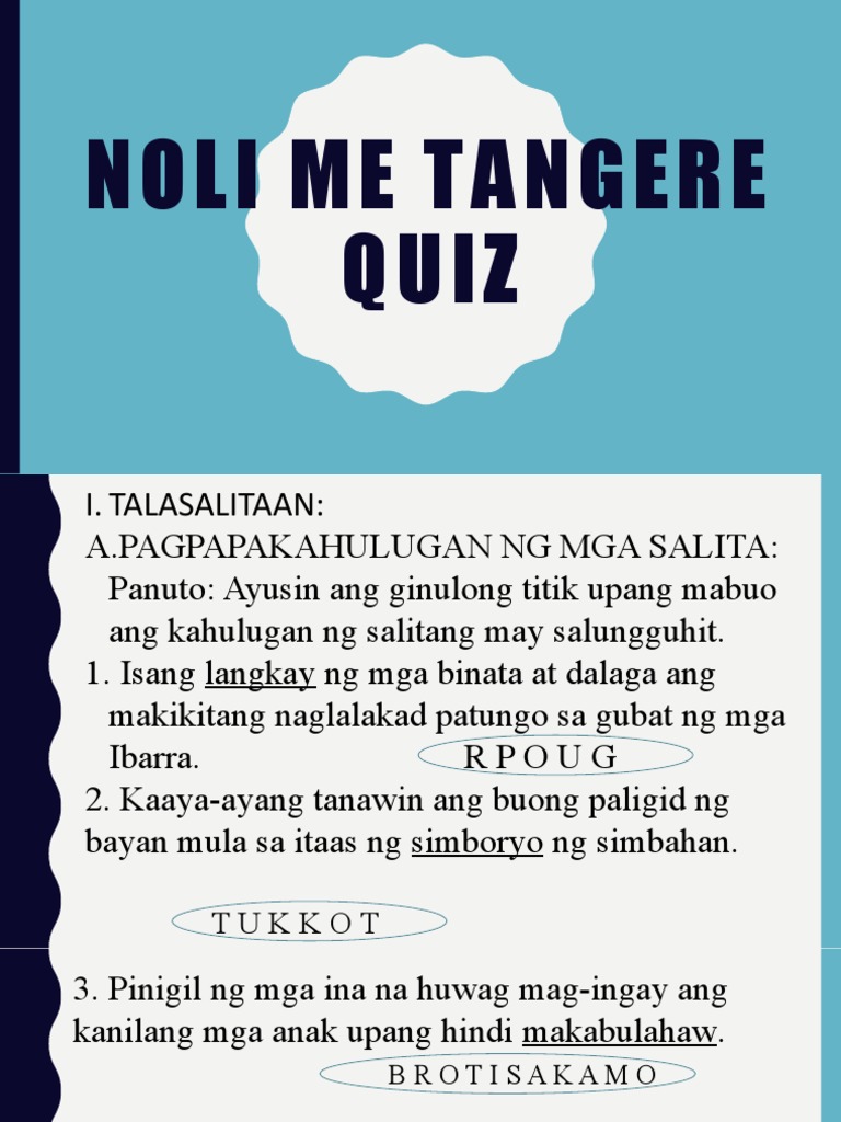 NOLI ME TANGERE Quiz | PDF