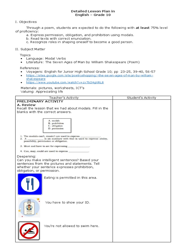 Grade 10 English Literature Lesson Plan | PDF