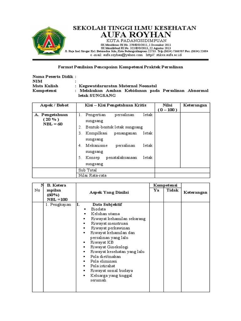 Daftar Tilik Letak Sungsang | PDF | Kesehatan Holistik