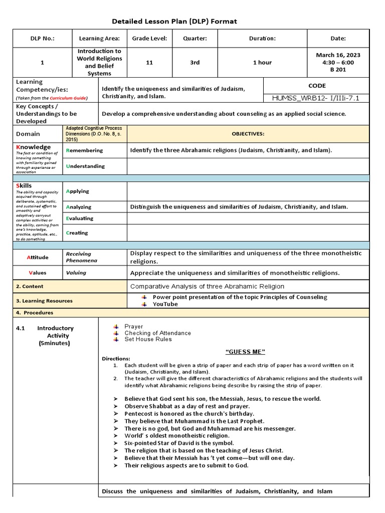 Lesson Plan Iwrbs | PDF | Abrahamic Religions | God