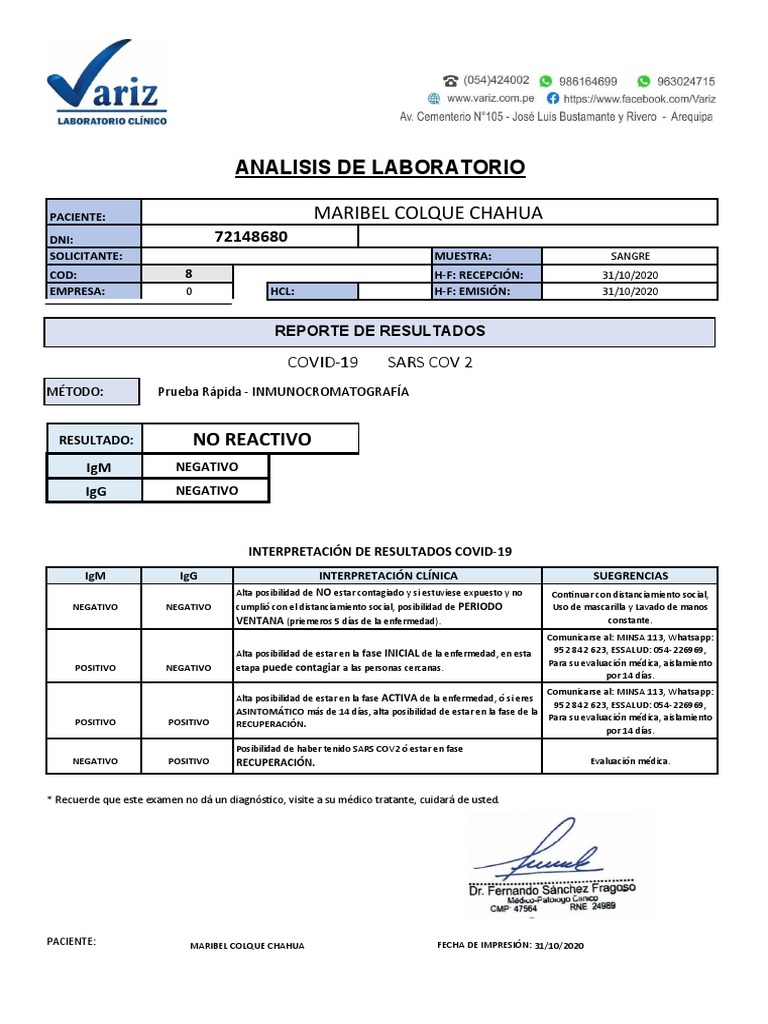 IMPRESO - NO REACTIVO NEGATIVO NEGATIVO (1) | PDF | Cuidado de la salud ...