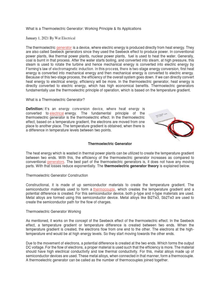 Thermoelectric Generator Overview | PDF | Semiconductors | Electric ...