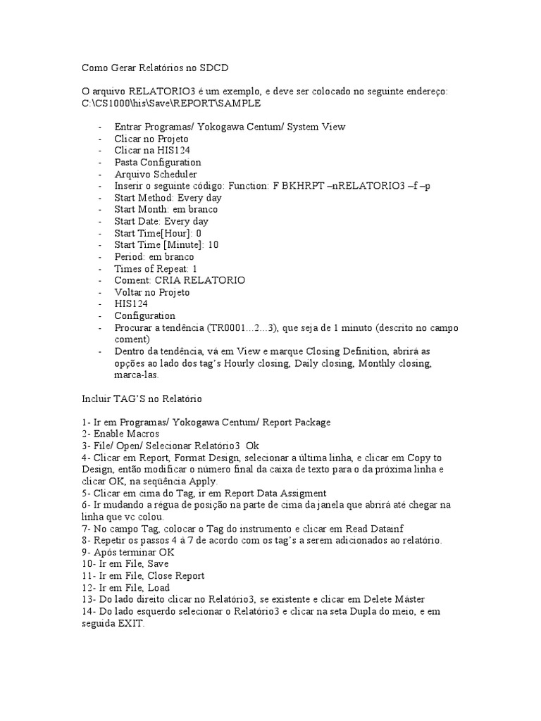 Gerar Relatórios SDCD Yokogawa | PDF