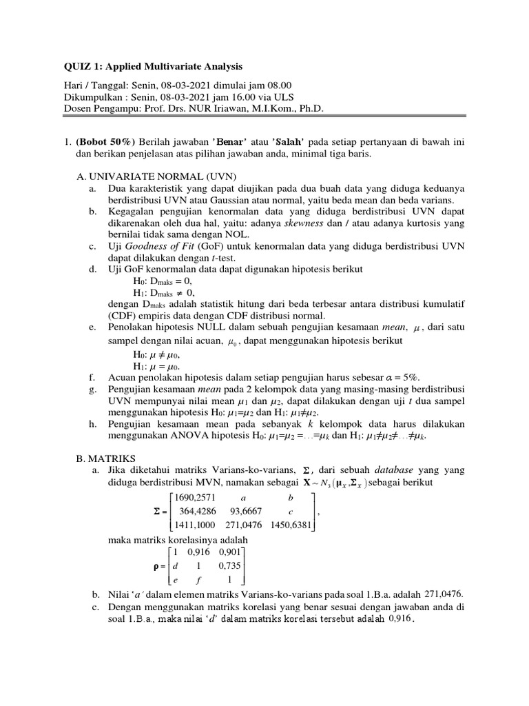 0 Quiz 1 MVA-UBAYA 2021 PDF | PDF