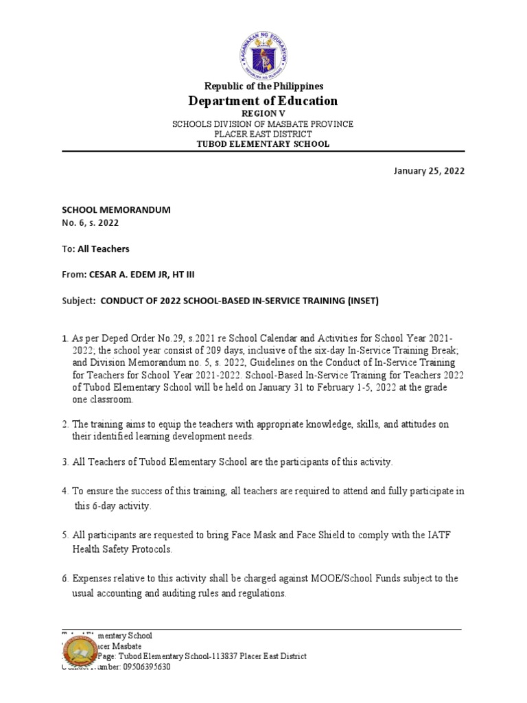 Inset School Memo | PDF