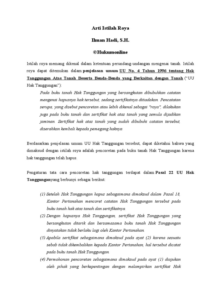 ©hukumonline - Arti Istilah Roya | PDF