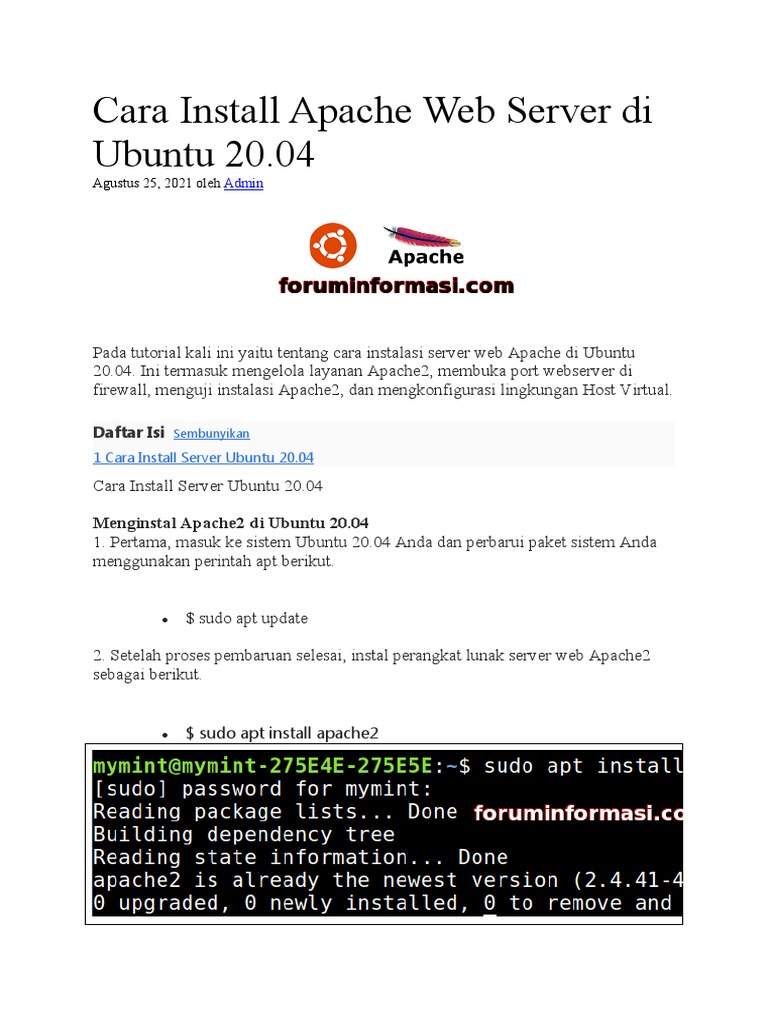 Cara Install Dan Konfigurasi Apache Web Server Di Ubuntu 20 | PDF