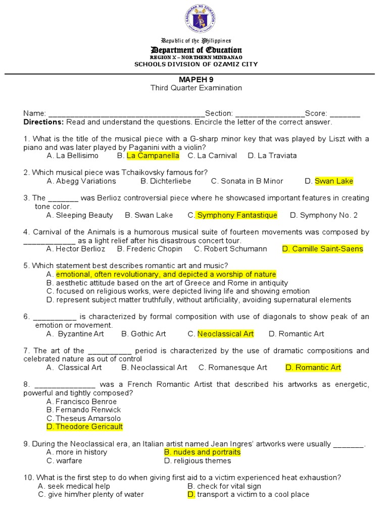 MAPEH9-Q3-Answer Key | PDF | Romantic Music | Romanticism