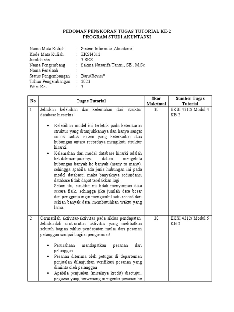 Pedoman Skor Tugas Tutorial Akuntansi | PDF
