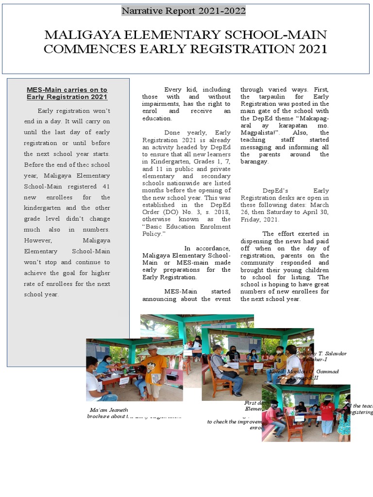 Early Registration Narrative Report 2021 - 2022 | PDF