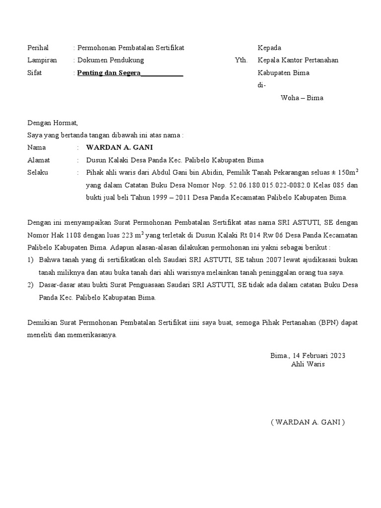 Surat Pembatalan Sertifikat | PDF