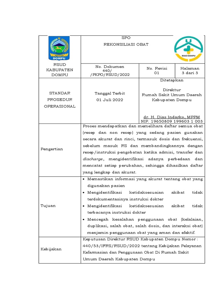 Prosedur Rekonsiliasi Obat RSUD | PDF | Pengembangan Diri
