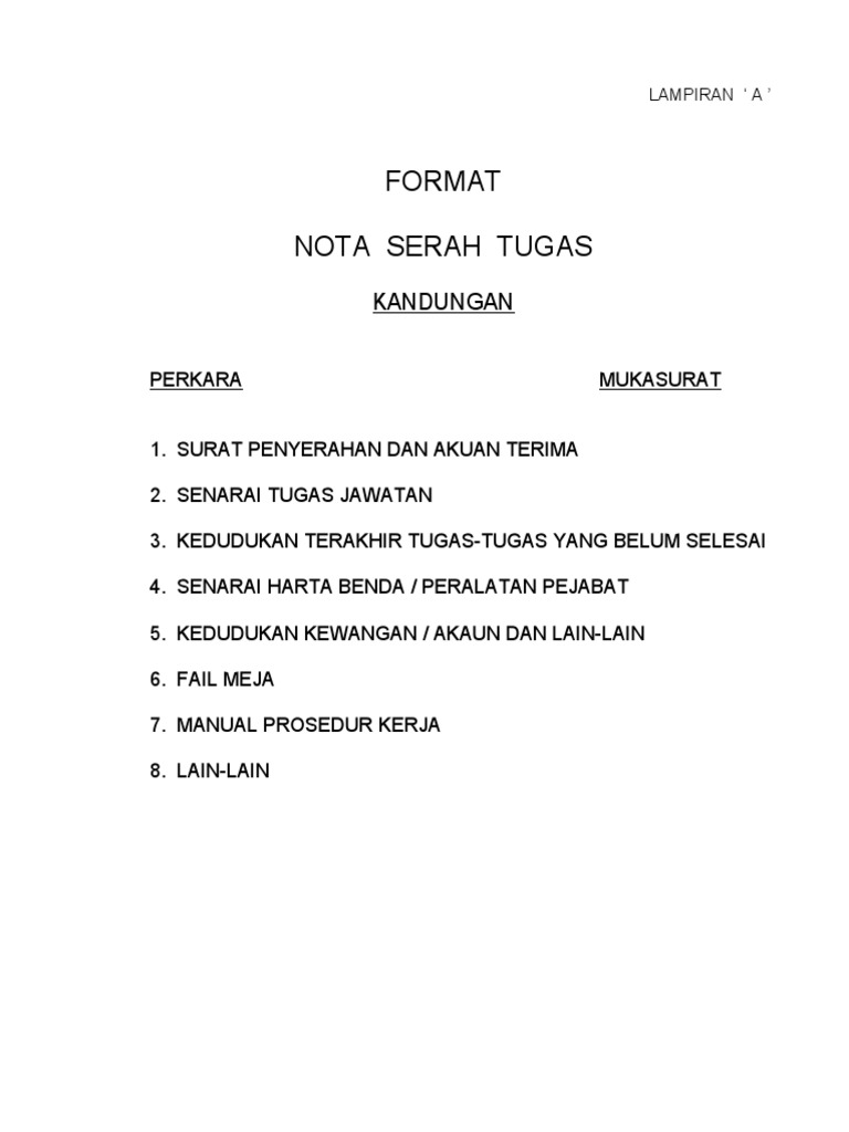 Borang Nota Serah Tugas | PDF