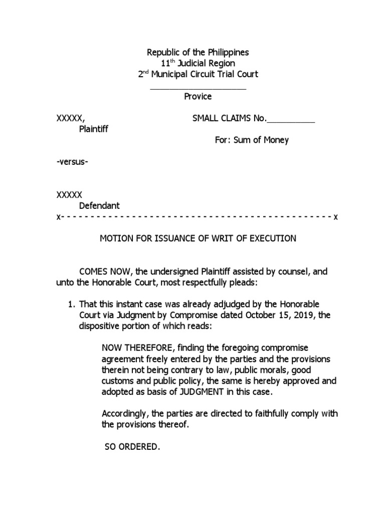 Motion For Writ of Execution SCRIBD | PDF | Law