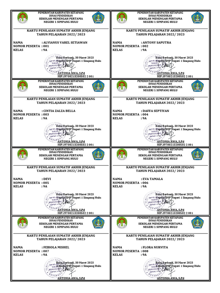 Kartu Peserta Psaj | PDF