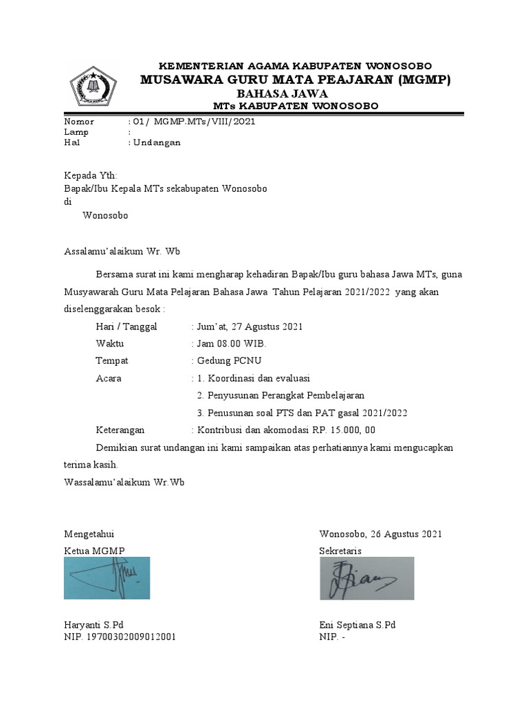 Undangan MGMP | PDF