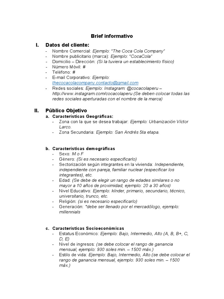 Brief Informativo Sobre Cliente Marca | PDF | Marketing | Marca