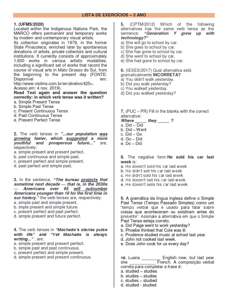 3 Ano - Exerc. Simple Past PDF | PDF | Spacetime | Language Mechanics