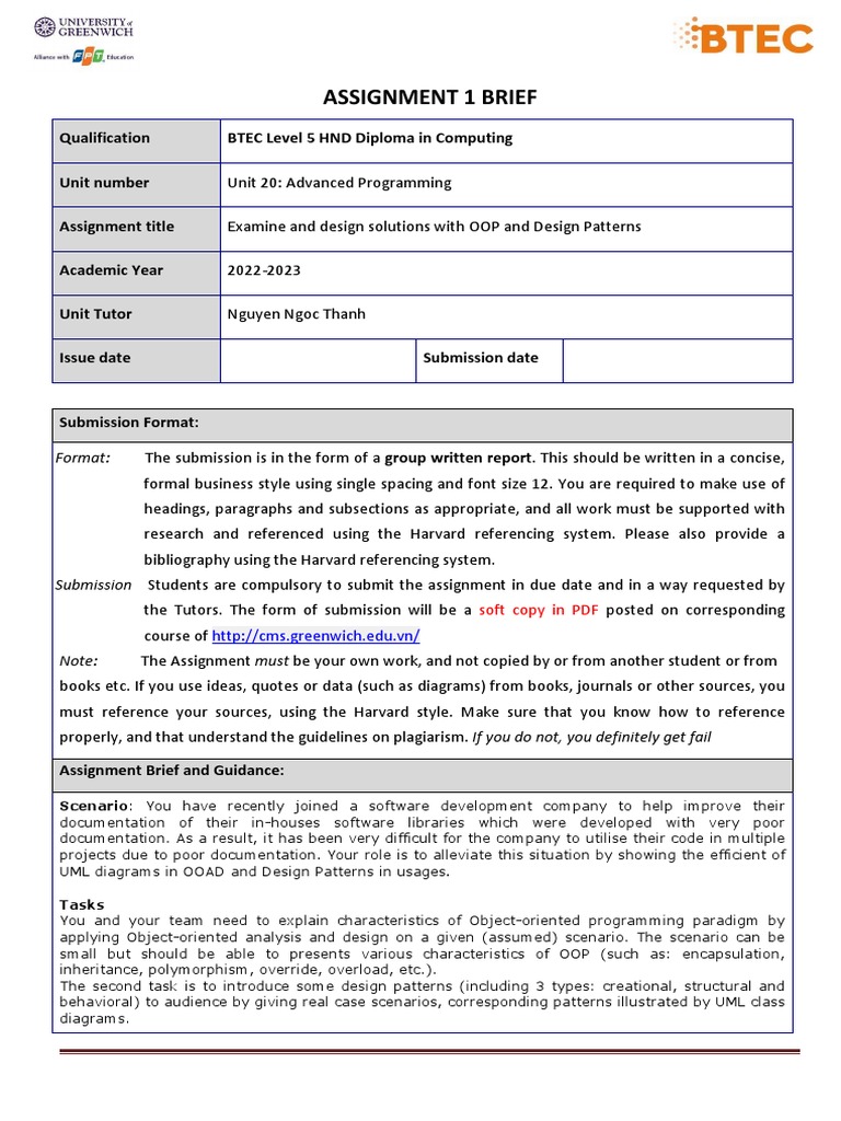Unit 20 - Vo Nguyen Duy Nam - GCS200888 - Assignment Brief 1 PDF | Download Free PDF | Class ...