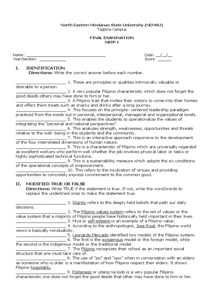 NSTP Final Exam A.Y. 2022-2023 | PDF | Leadership | Social Psychology
