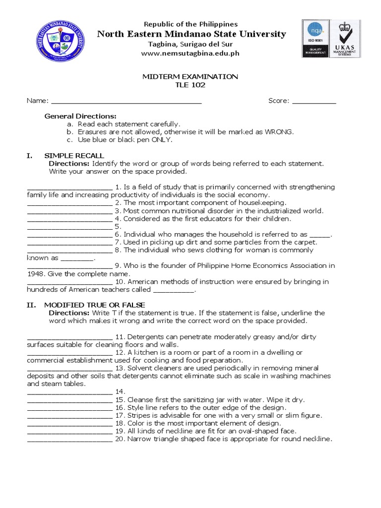 Tle Midterm Exam March 2023 | Download Free PDF | Housekeeping