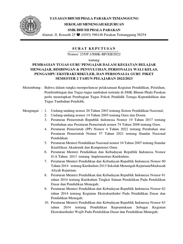 Pembagian Tugas Sem 2 2022-2023 | PDF