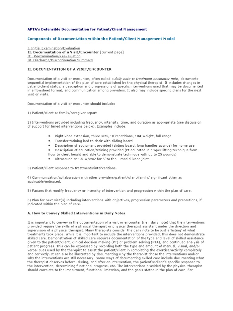 Components of Documentation within the Patient/Client Management Model