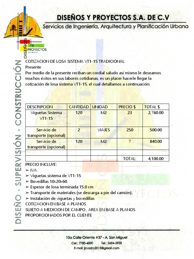 Cotizacion de Losa Sistema VT1-15 Tradicional | PDF | Hogar, jardinería ...