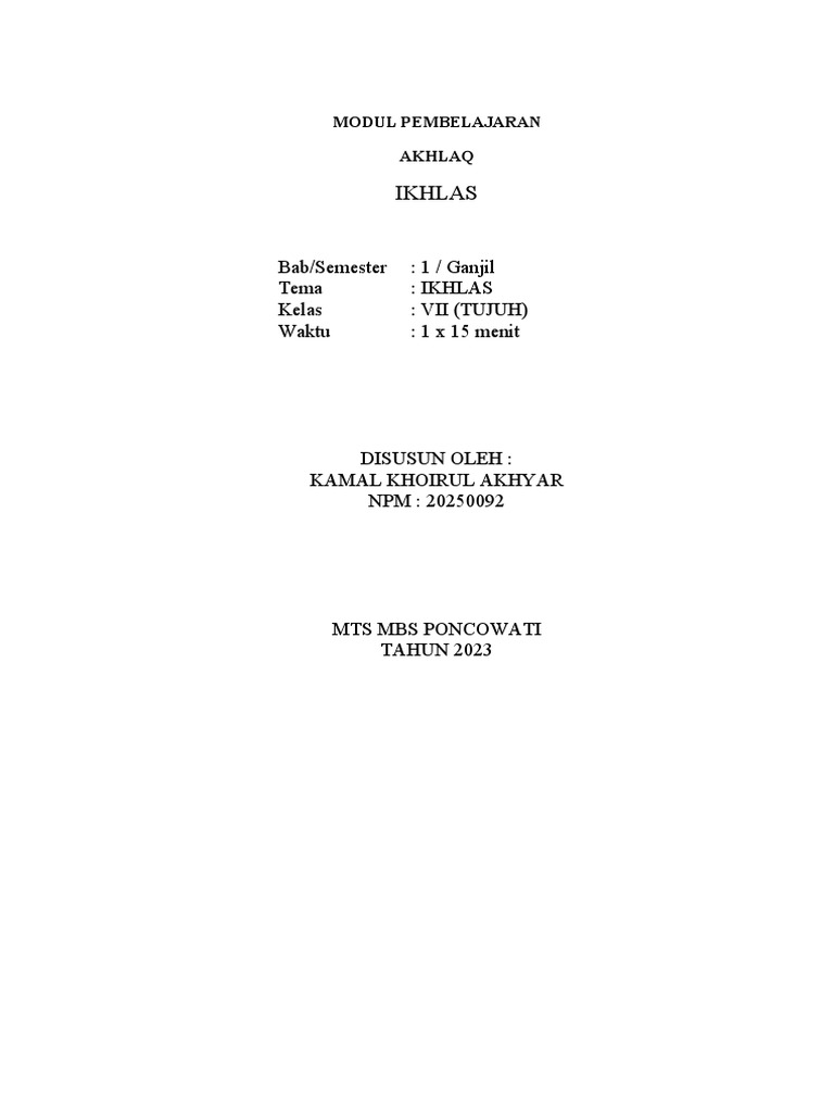 Modul Akhlaq 7 | PDF