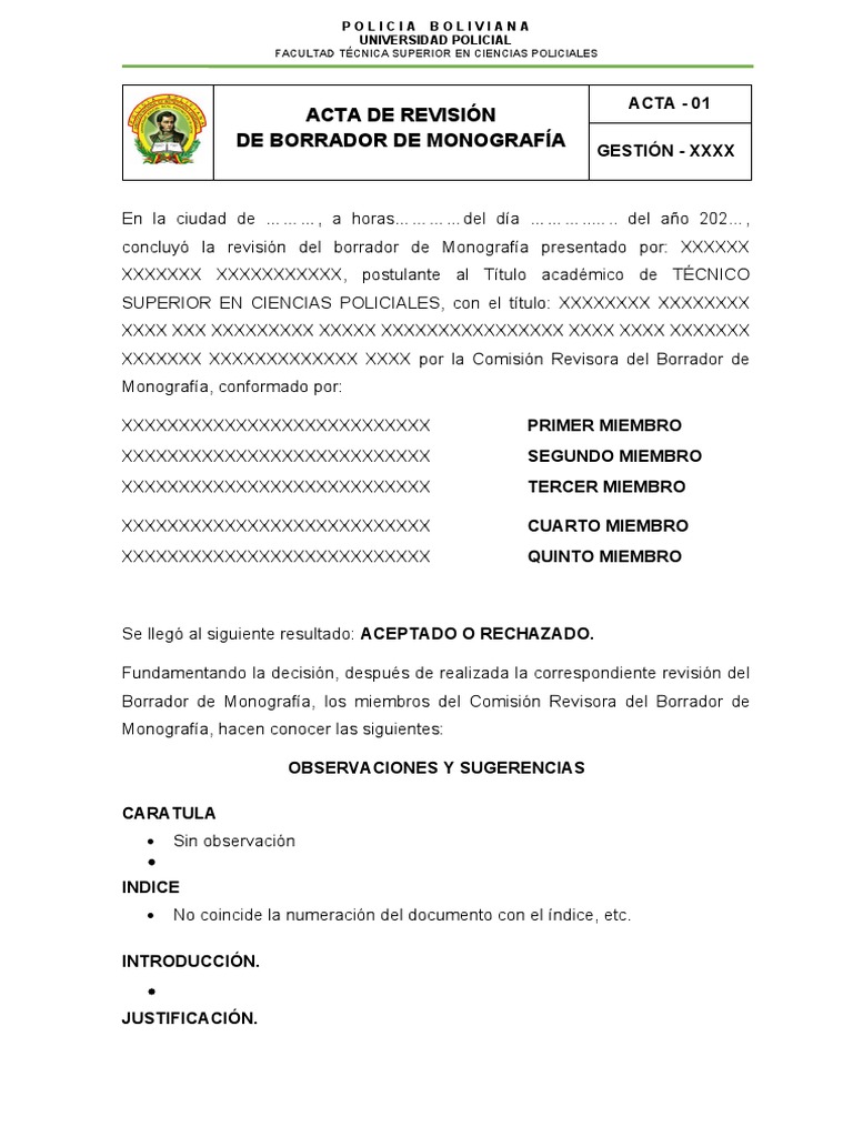 01 - ACTA REVISION DEL Borrador de Monografia | PDF | Science | Metodología