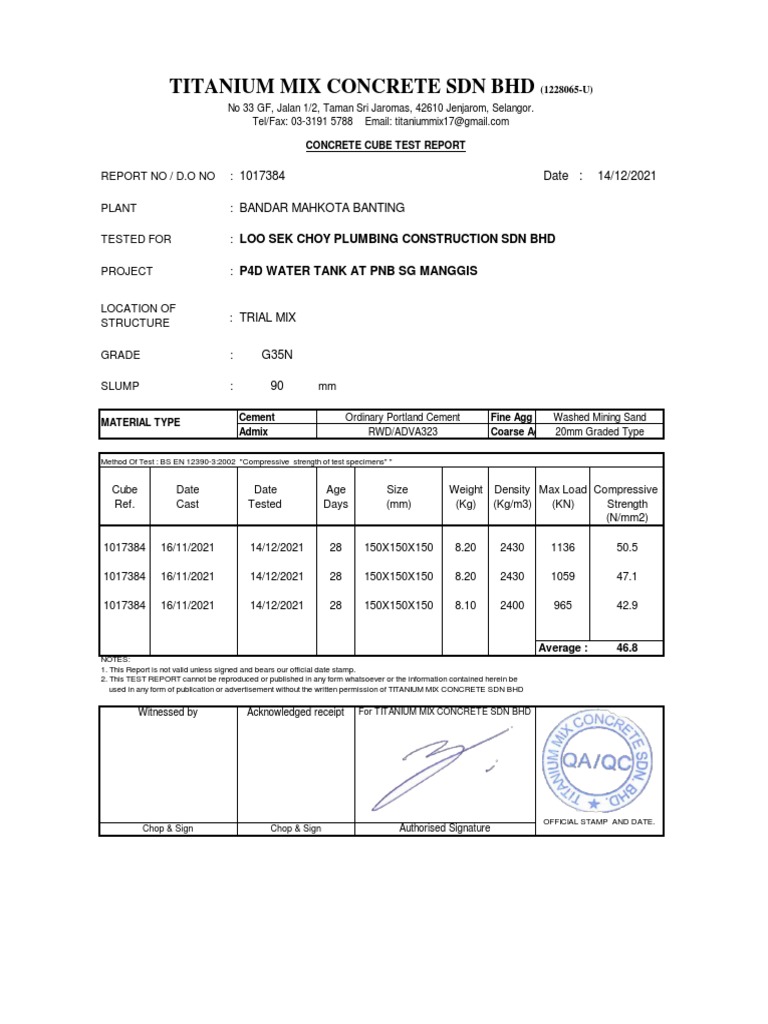 Trial Mix Report - Test Cube 3 | Download Free PDF | Concrete ...