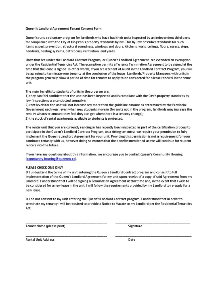 Tenant Consent Form | PDF | Lease | Landlord