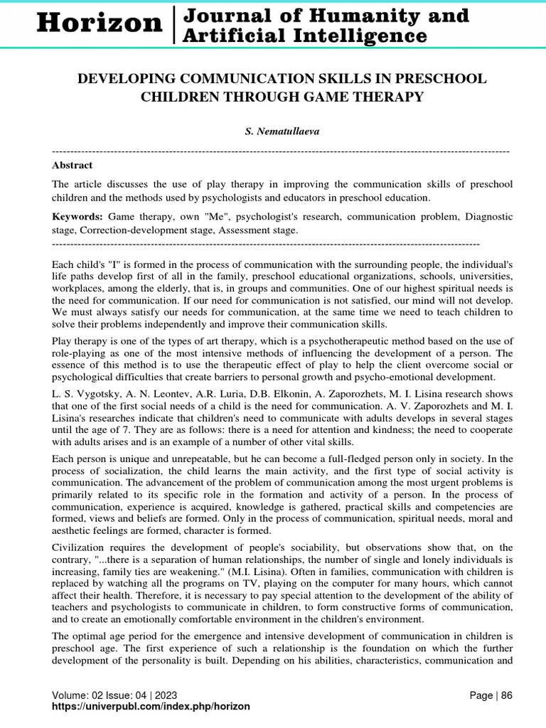 86-88 Developing Communication Skills in Preschool Children Through Game Therapy PDF | PDF ...