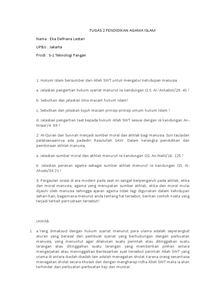 Tugas 2 Pendidikan Agama Islam-Eka Defriana Lestari-048977221 PDF | PDF