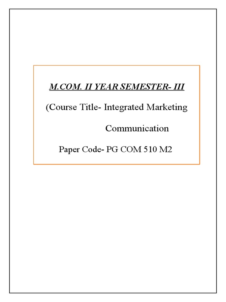 Integrated Marketing PDF M.com. Sem. III | PDF
